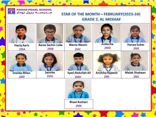 Grade 1&2: Star Student of the Month February- (Meshaf 2023-2024) - Podar Pearl School