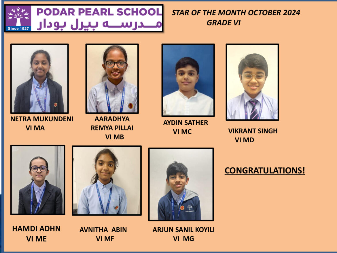Grade 6-8: Star Student of the Month October (Meshaf 2024-2025) - Podar ...
