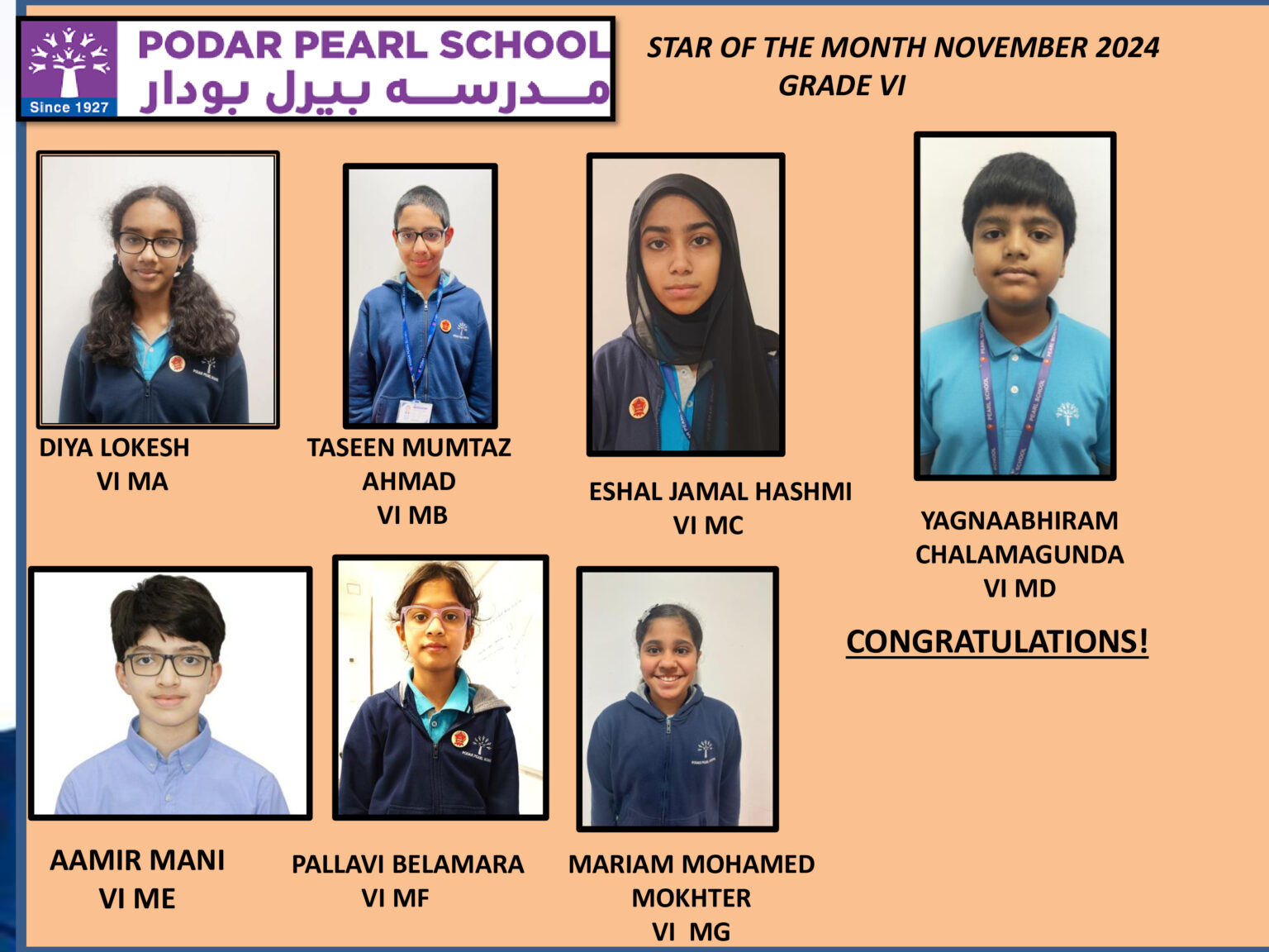 Grade 6-8: Star Student of the Month November (Meshaf 2024-2025 ...
