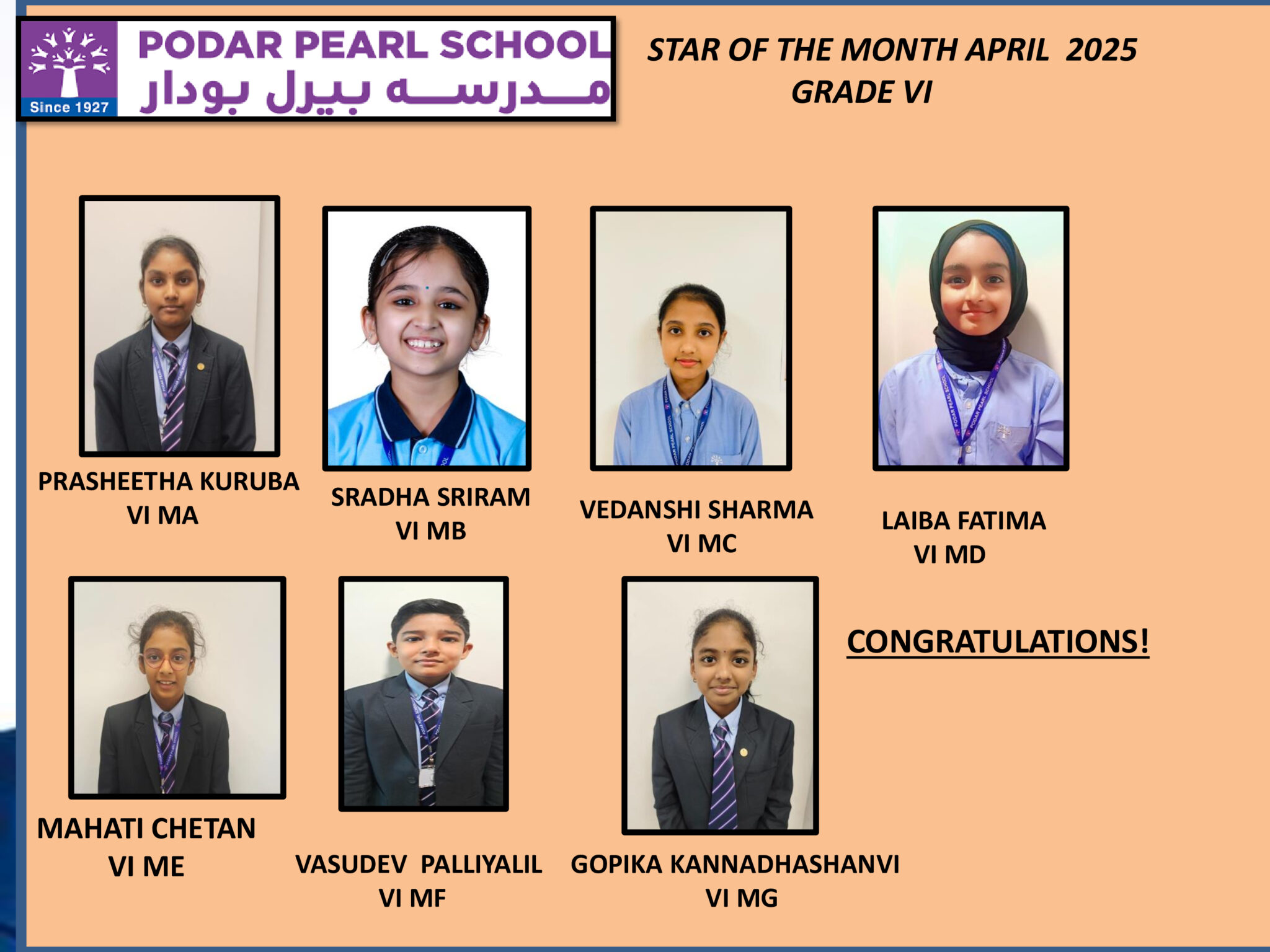 Class 6 to 8: Star Student of the Month (April-Meshaf 2025-26) - Podar ...