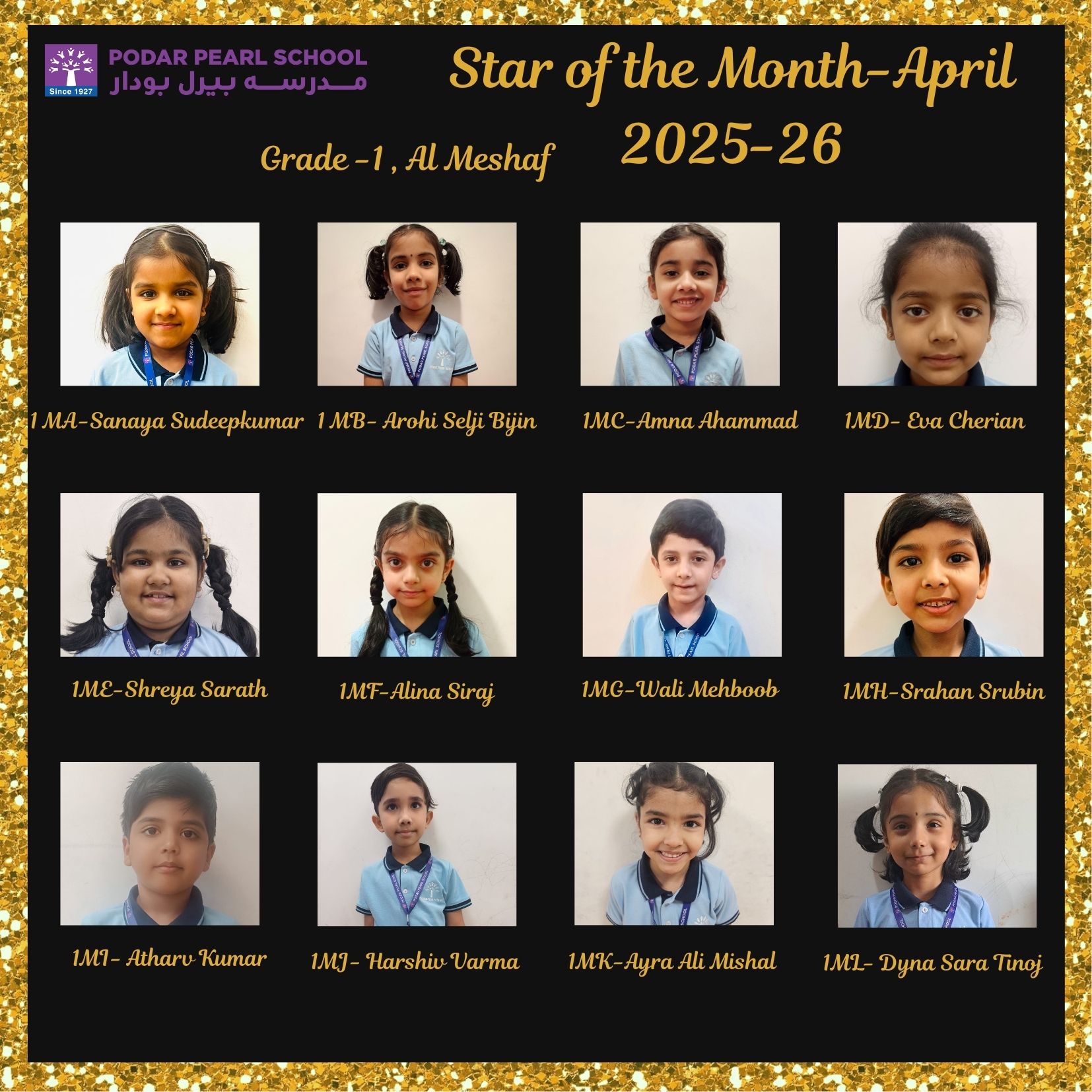 Class 1 & 2: Star Student of the Month (April-Meshaf 2025-26) - Podar ...