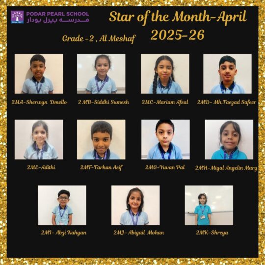 Class 1 & 2: Star Student of the Month (April-Meshaf 2025-26) - Podar ...