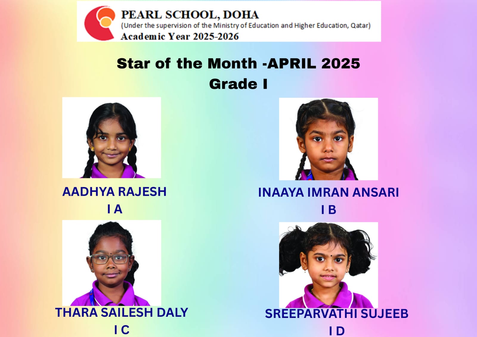 Class 1 to 4: Star Student of the Month (April-Thumama 2025-26) - Podar ...