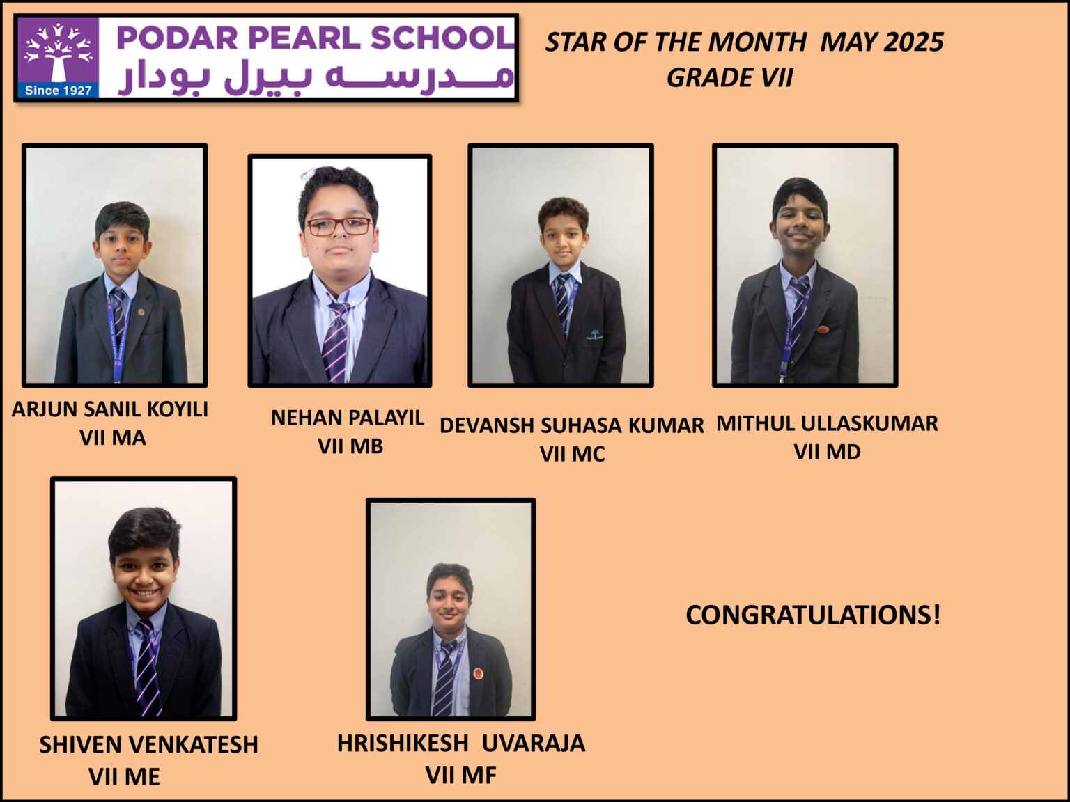 Class 6 to 8: Star Student of the Month (May-Meshaf 2025-26) - Podar ...